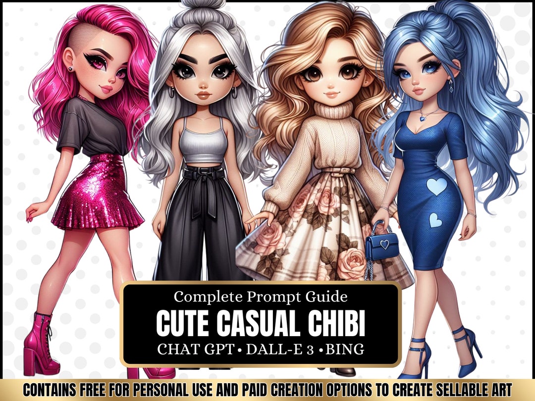 Chatgpt & DALL-E 3 AI Art Prompt Guide, 30 Cute Casual Chibi Girl ...