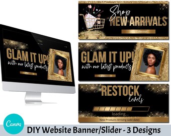 Glam Gold Glitter Web Banner Templates. Red Metallic Website | Etsy