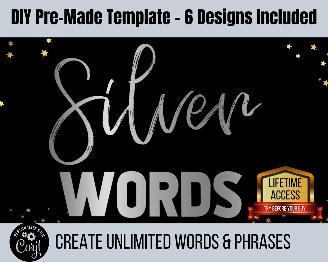 DIY Silver Text Template. With Metallic Glitter Leopard | Etsy