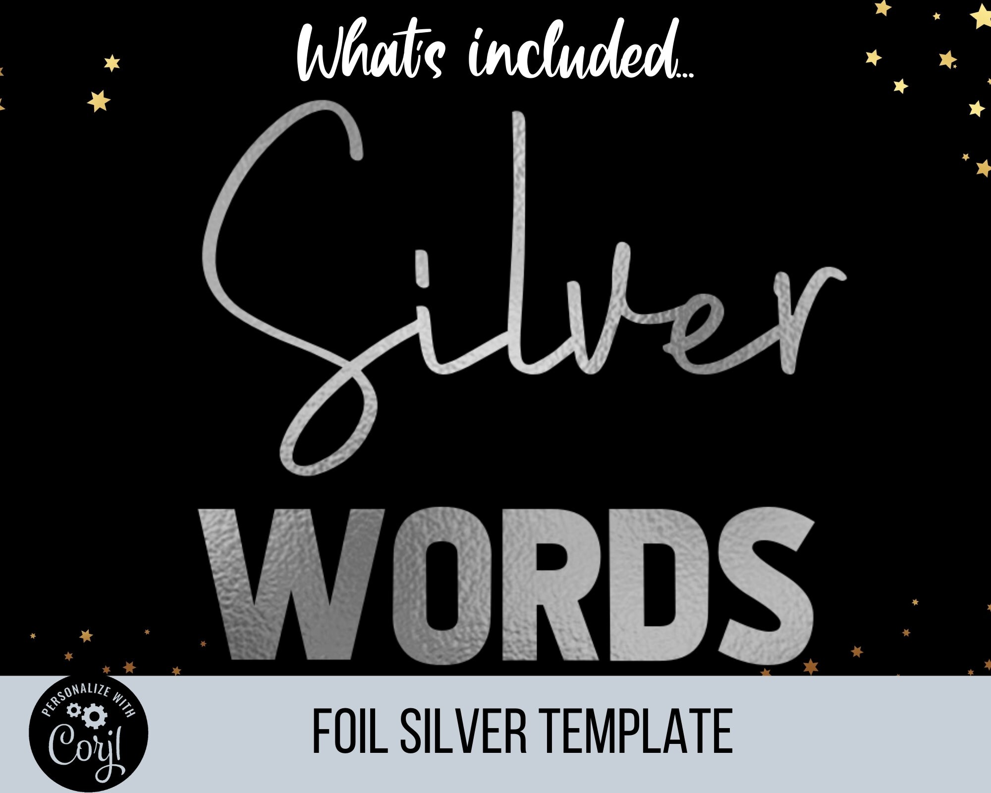 DIY Silver Text Template. With Metallic Glitter Leopard | Etsy