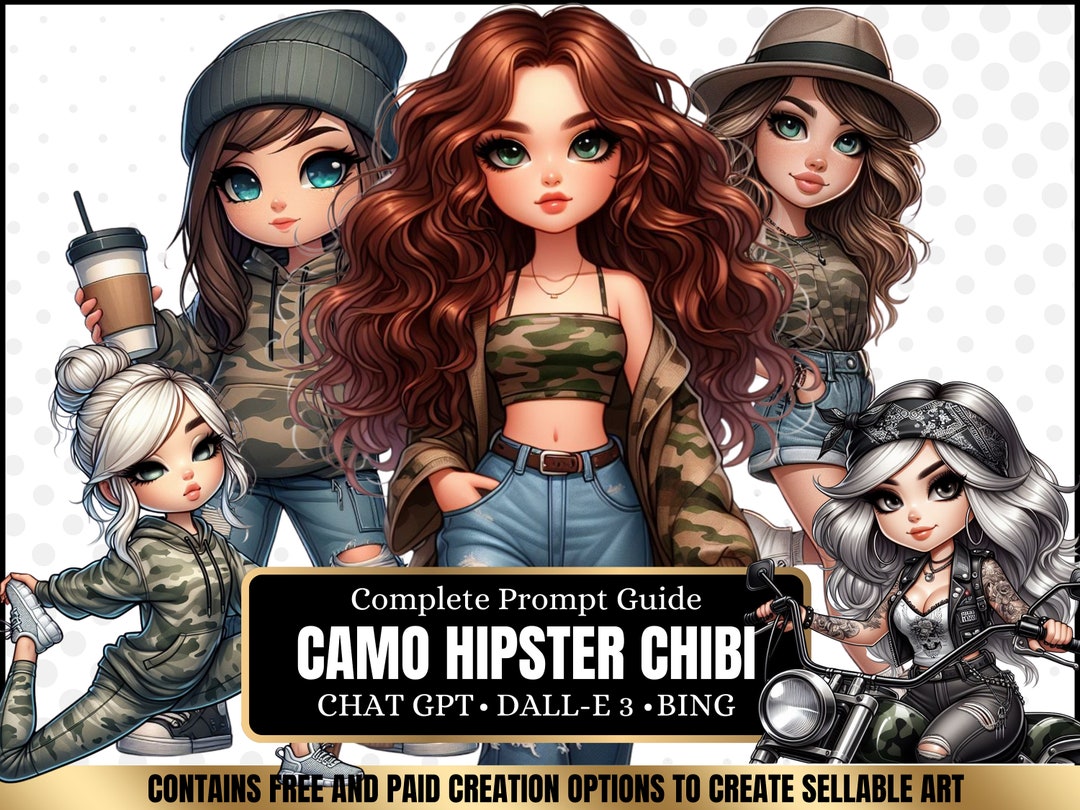 Chatgpt & DALL-E 3 AI Art Prompt Guide, 30 Camo Glamour Chibi Girl ...