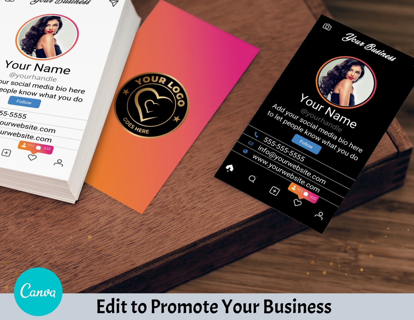 DIY Instagram Profile Business Cards Canva Template. Business Card ...
