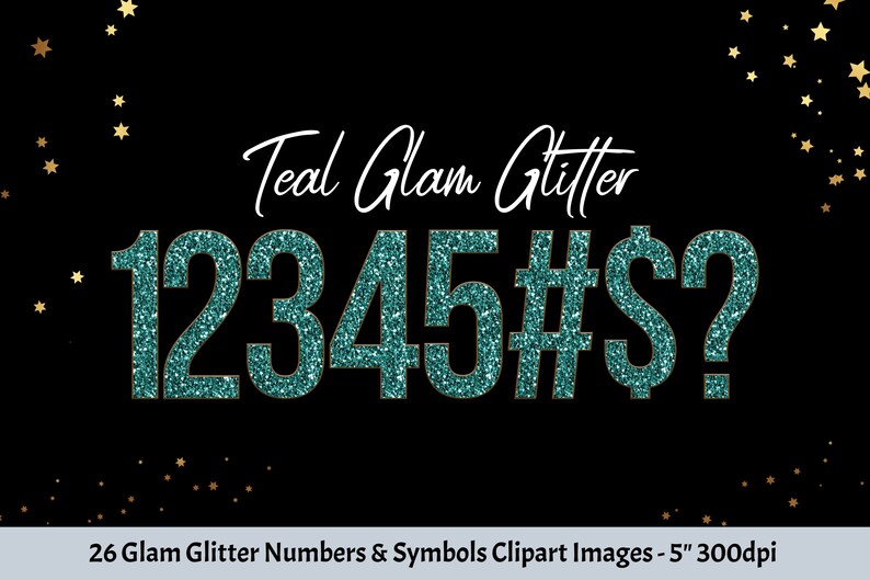 30 Teal Glam Glitter Numbers & Symbols. Glitter With Gold | Etsy