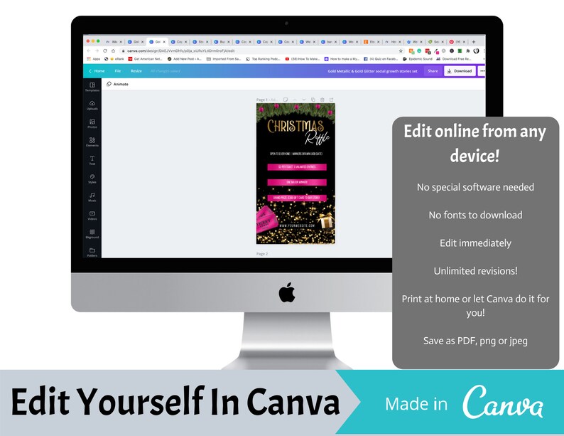 Social Media Flyer, Raffleflyer Canva Template, Christmas Raffle ...