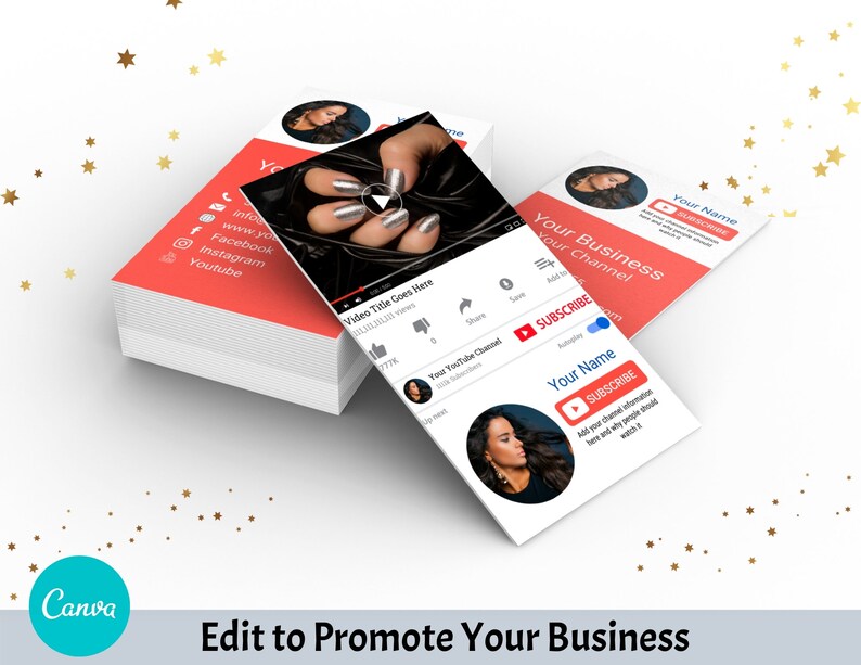 UPDATED DIY Youtube Channel Profile Business Cards Canva | Etsy