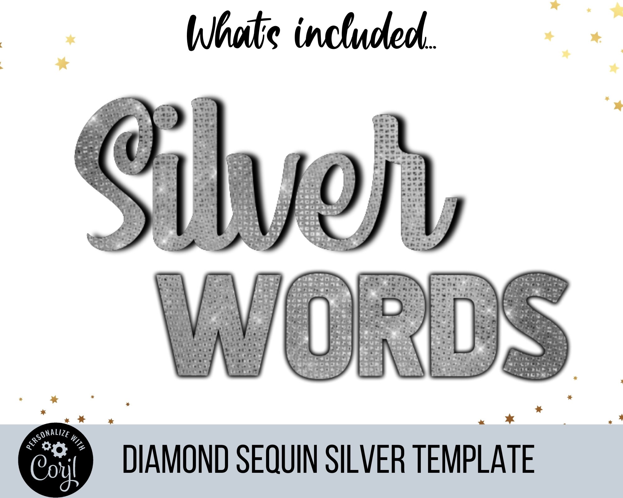 DIY Silver Text Template. With Metallic Glitter Leopard | Etsy