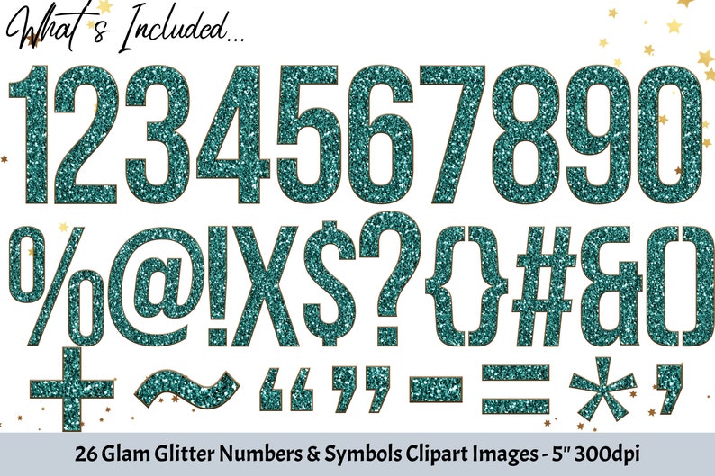 30 Teal Glam Glitter Numbers & Symbols. Glitter With Gold | Etsy
