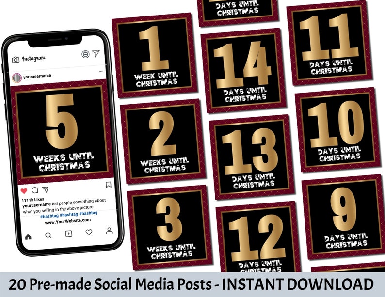 NEW 20 Ready to Use Christmas Countdown Social Media Posts | Etsy