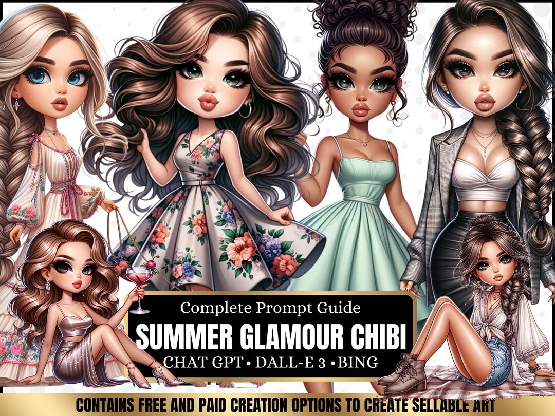 Chatgpt & DALL-E 3 AI Art Prompt Guide, 30 Summer Glamour Chibi Girl ...