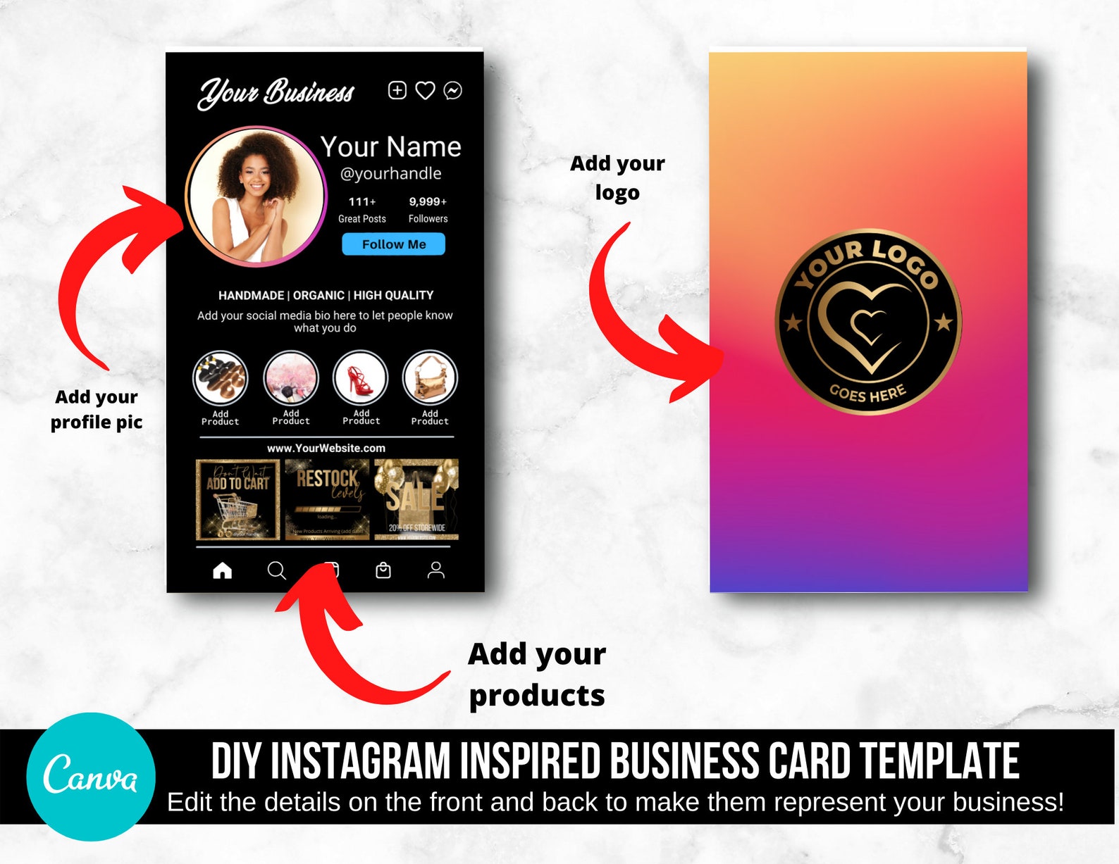 Updated DIY Instagram Profile Business Cards Canva Template. Business ...