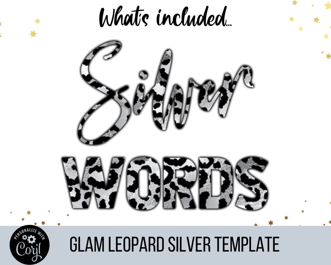 DIY Silver Text Template. With Metallic Glitter Leopard | Etsy