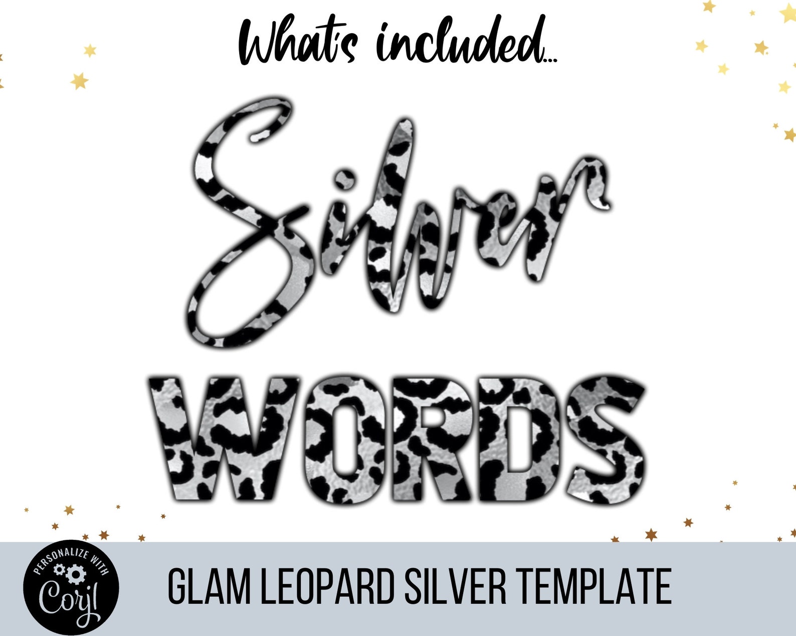 DIY Silver Text Template. With Metallic Glitter Leopard | Etsy