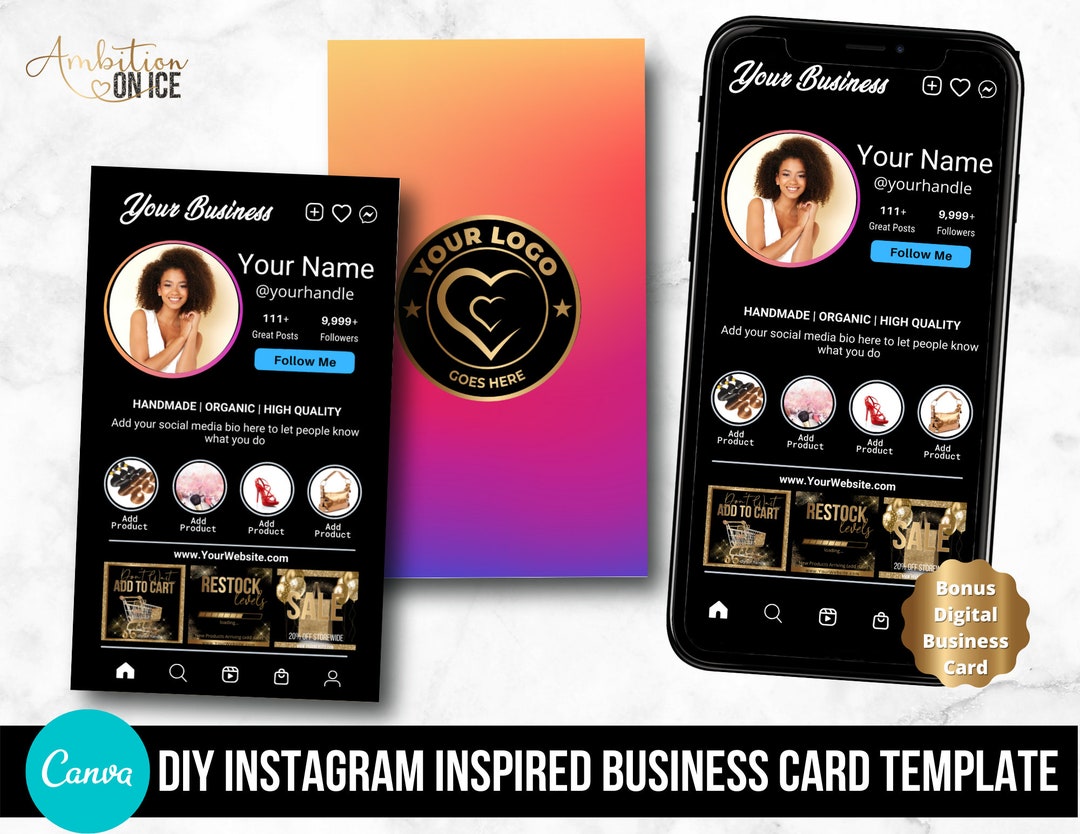 Updated DIY Instagram Profile Business Cards Canva Template. Business ...