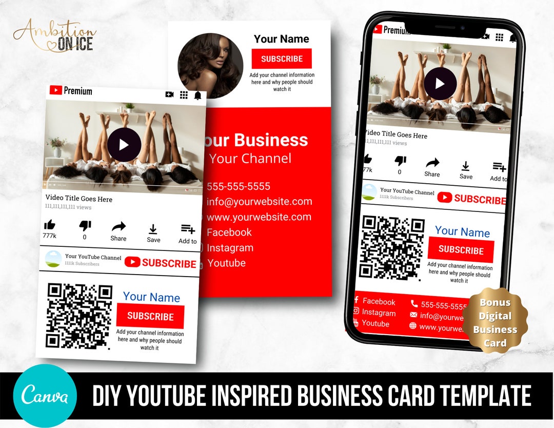 UPDATED!!!! DIY Youtube Channel Profile Business Cards Canva Template ...