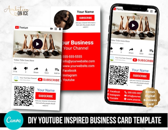 UPDATED DIY Youtube Channel Profile Business Cards Canva | Etsy