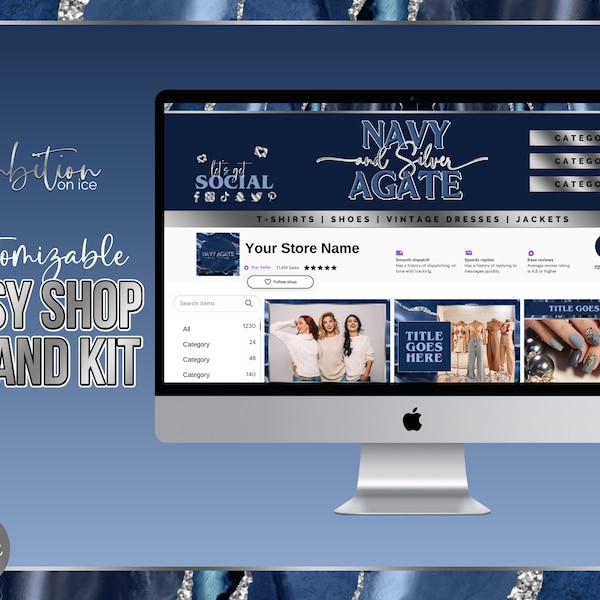 Navy Blue and Silver Canva Branding Template - Etsy