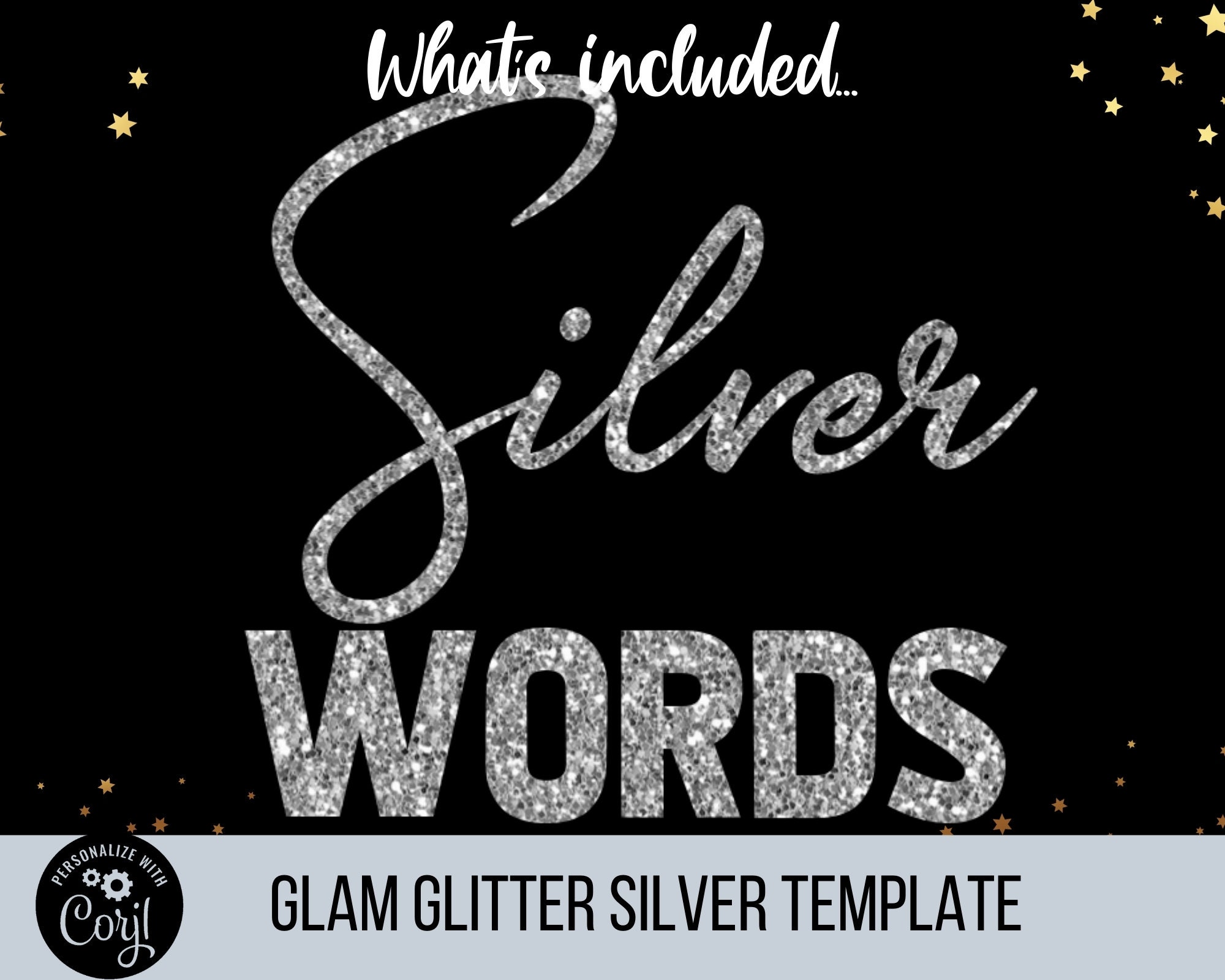 DIY Silver Text Template. With Metallic Glitter Leopard | Etsy