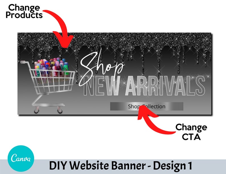 DIY Glam Glitter Drip Web Banner Templates. Black Glitter | Etsy