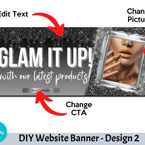 DIY Glam Glitter Drip Web Banner Templates. Black Glitter | Etsy