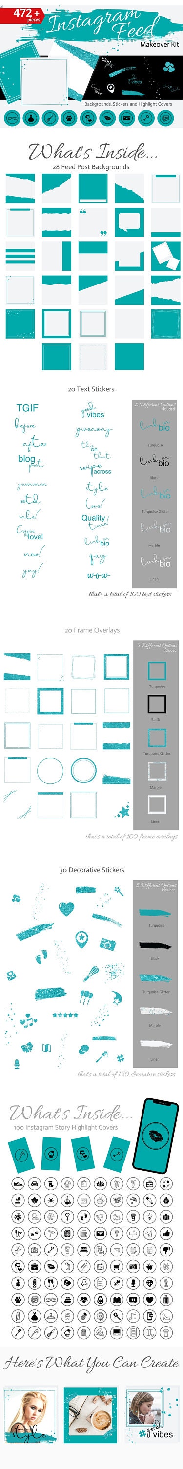 472 Piece Turquoise Instagram Feed Branding Kit. Includes | Etsy