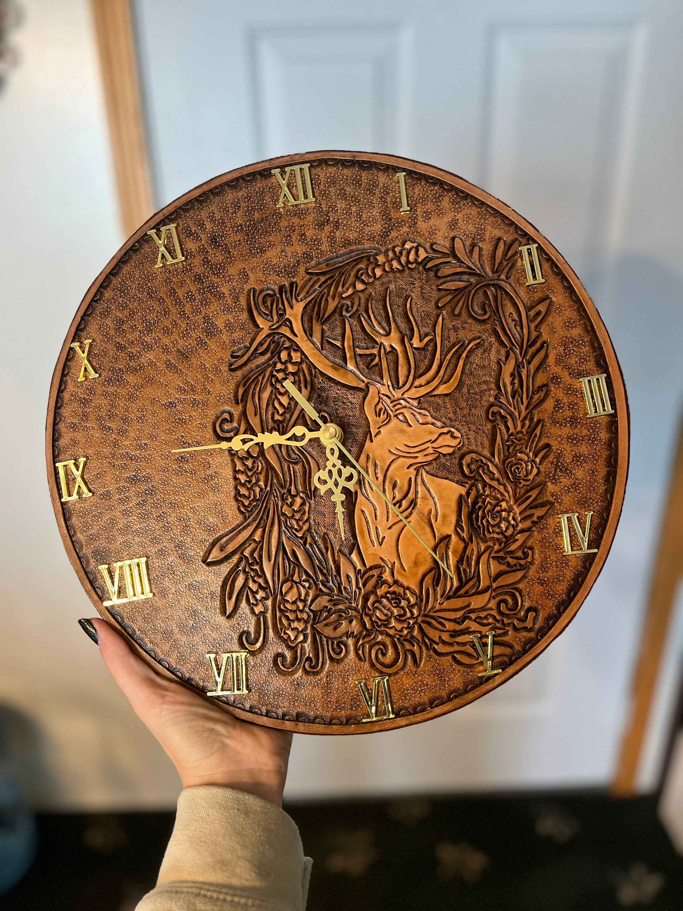 Hand Tooled Leather Elk Clock - Etsy