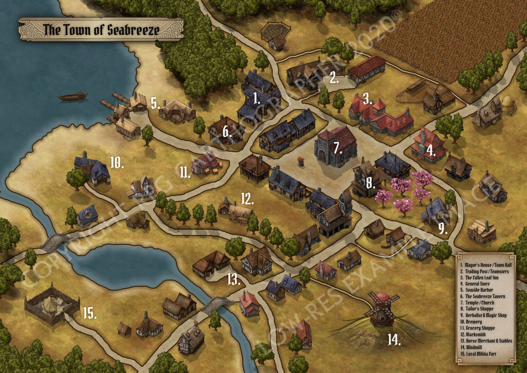 RPG Fantasy Small Town Map Seabreeze for Roleplaying Dungeons | Etsy