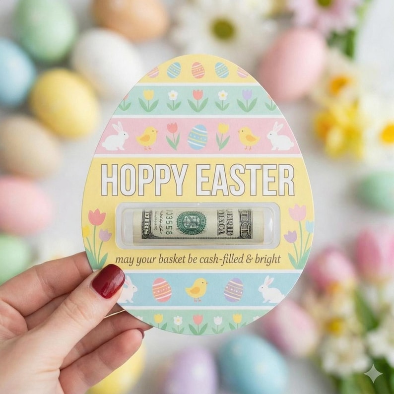 Easter Bunny Money Holder Card, Easter Cash Gift Card, Bunny Ear Easter ...
