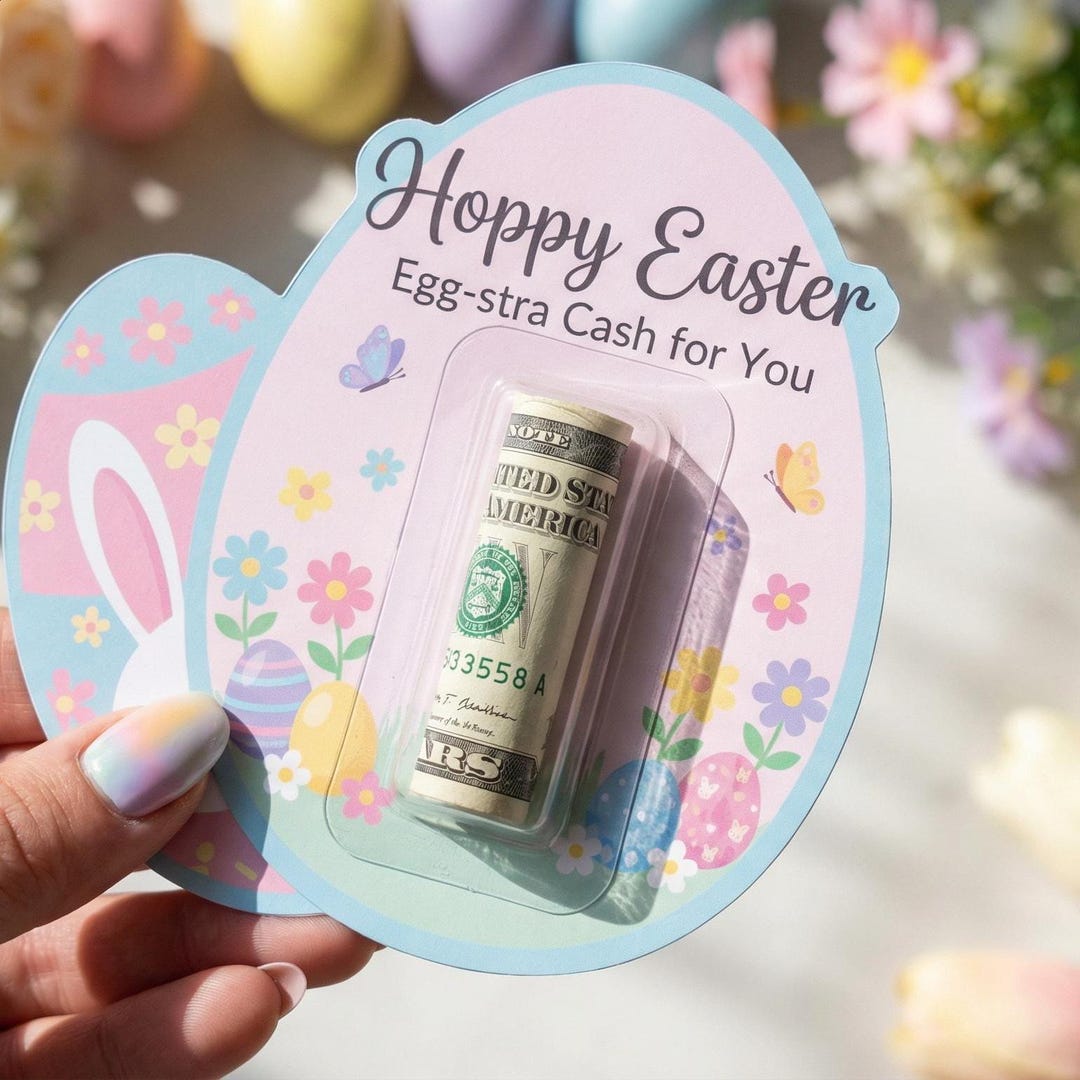 Easter Bunny Money Holder Card, Easter Cash Gift Card, Bunny Ear Easter ...