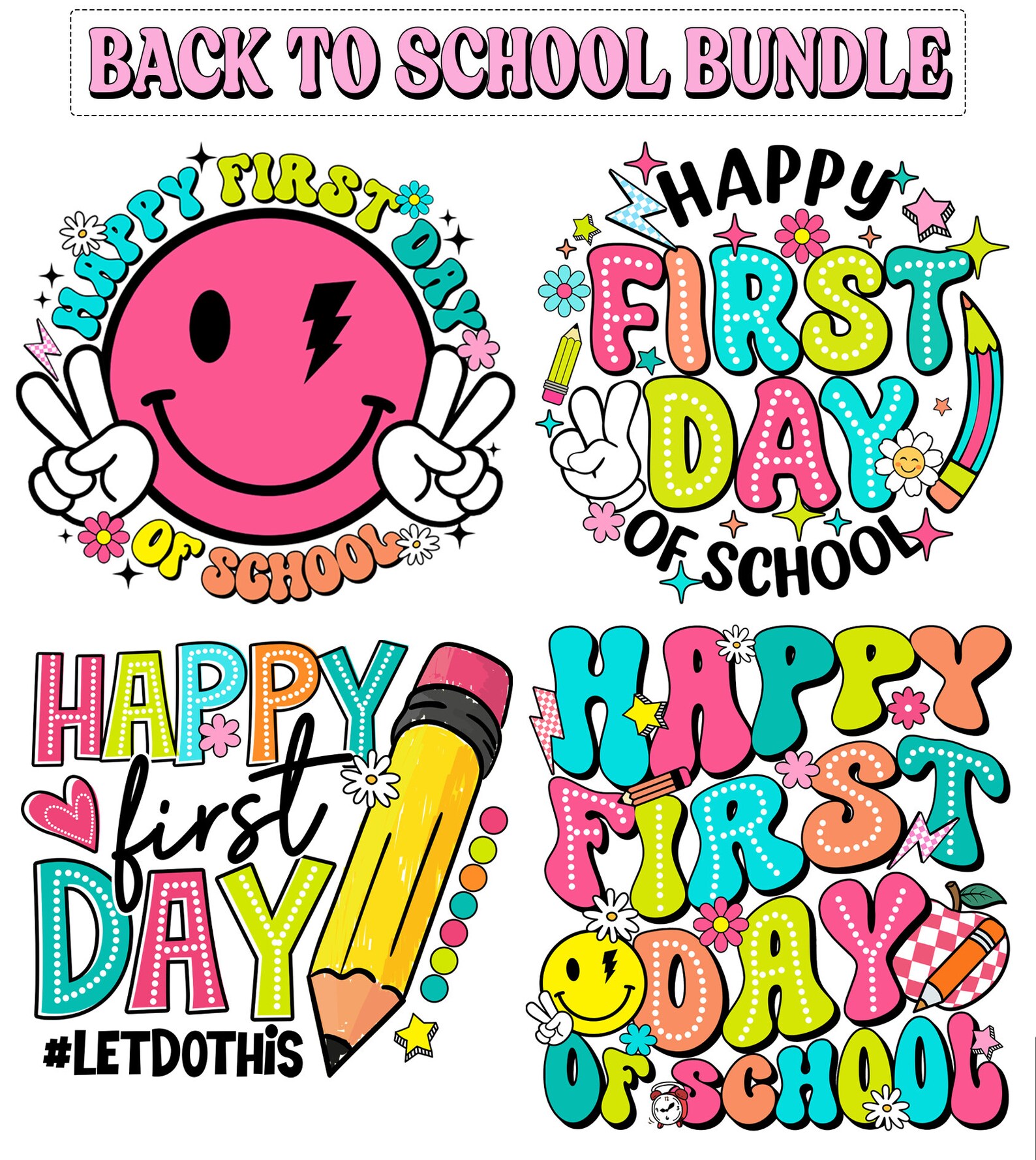 Happy First Day of School Png Bundle, 1st of School Png, Back to School ...