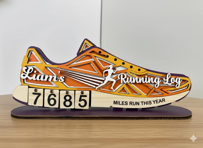 Personalized Runner Mileage Tracker, Custom Running Shoe Decor, Yearly ...