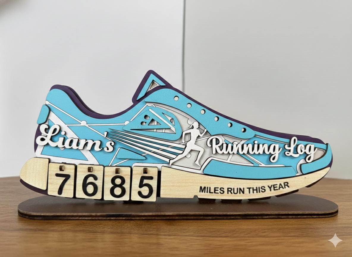 Personalized Runner Mileage Tracker, Custom Running Shoe Decor, Yearly ...