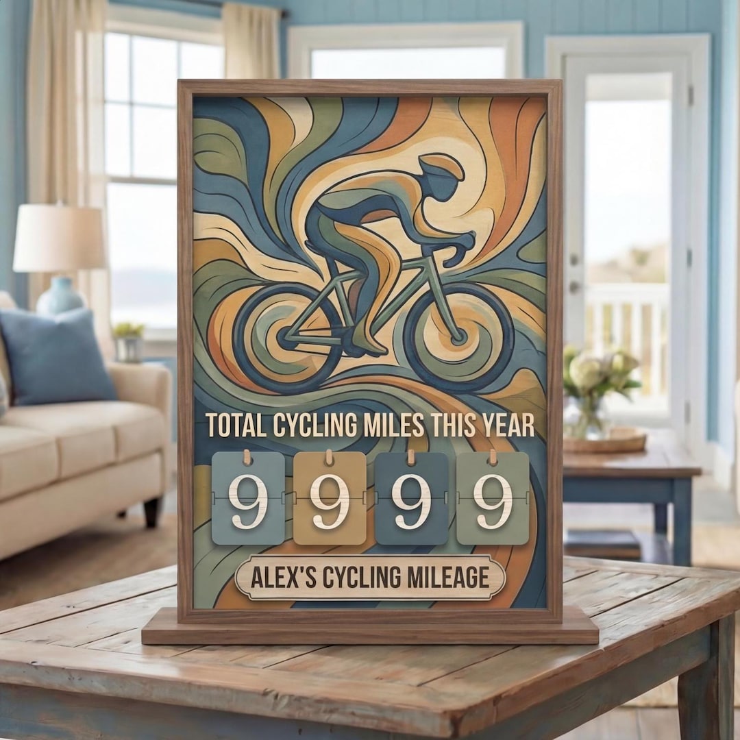 Personalized Cycling Miles Tracker Board, Modern Bike Mileage Counter ...