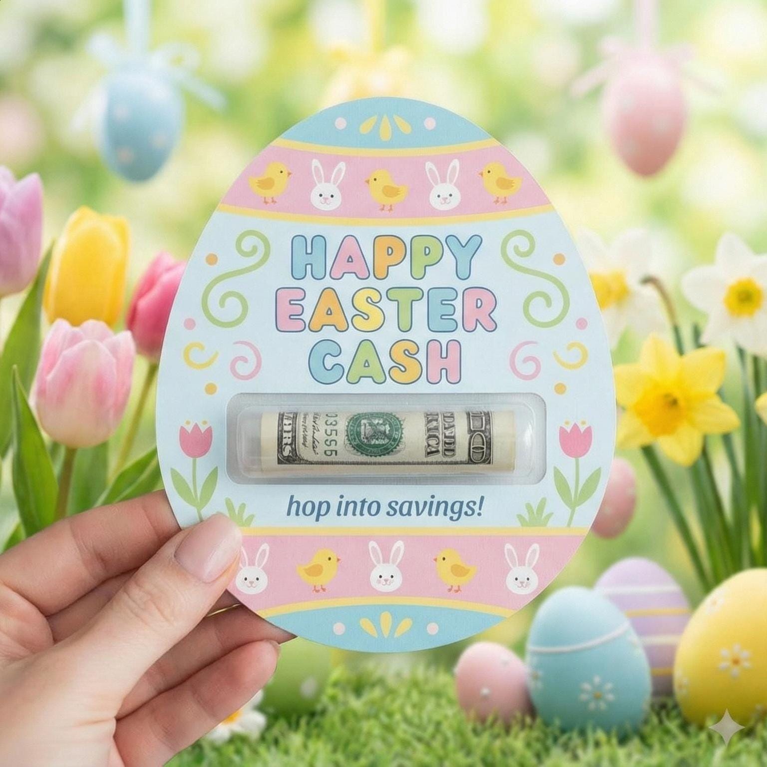 Easter Bunny Money Holder Card, Easter Cash Gift Card, Bunny Ear Easter ...