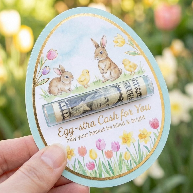 Easter Bunny Money Holder Card, Easter Cash Gift Card, Bunny Ear Easter ...