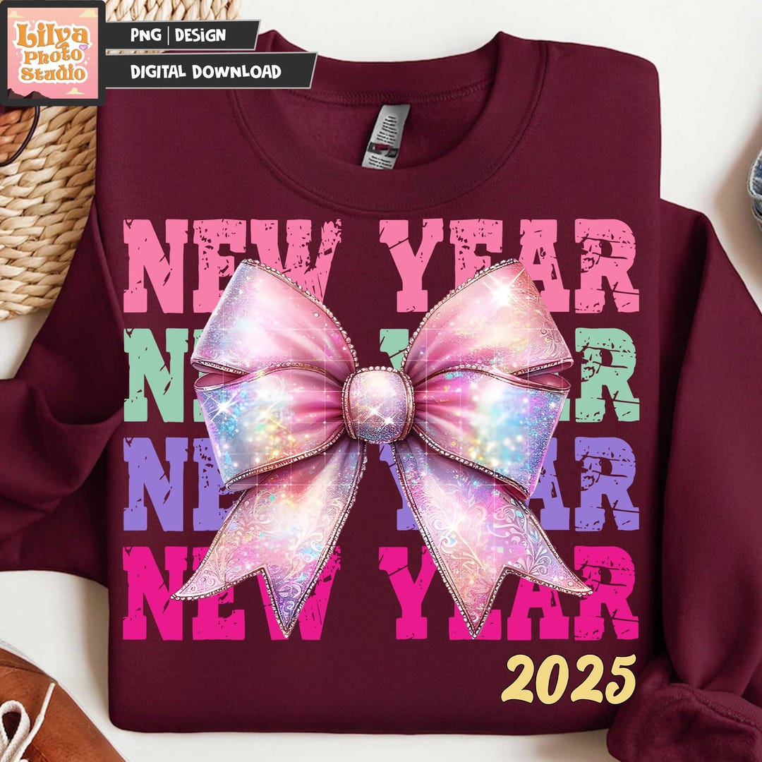 Happy New Year 2025 Png Pink Coquette Bow Png Retro New Years Png ...