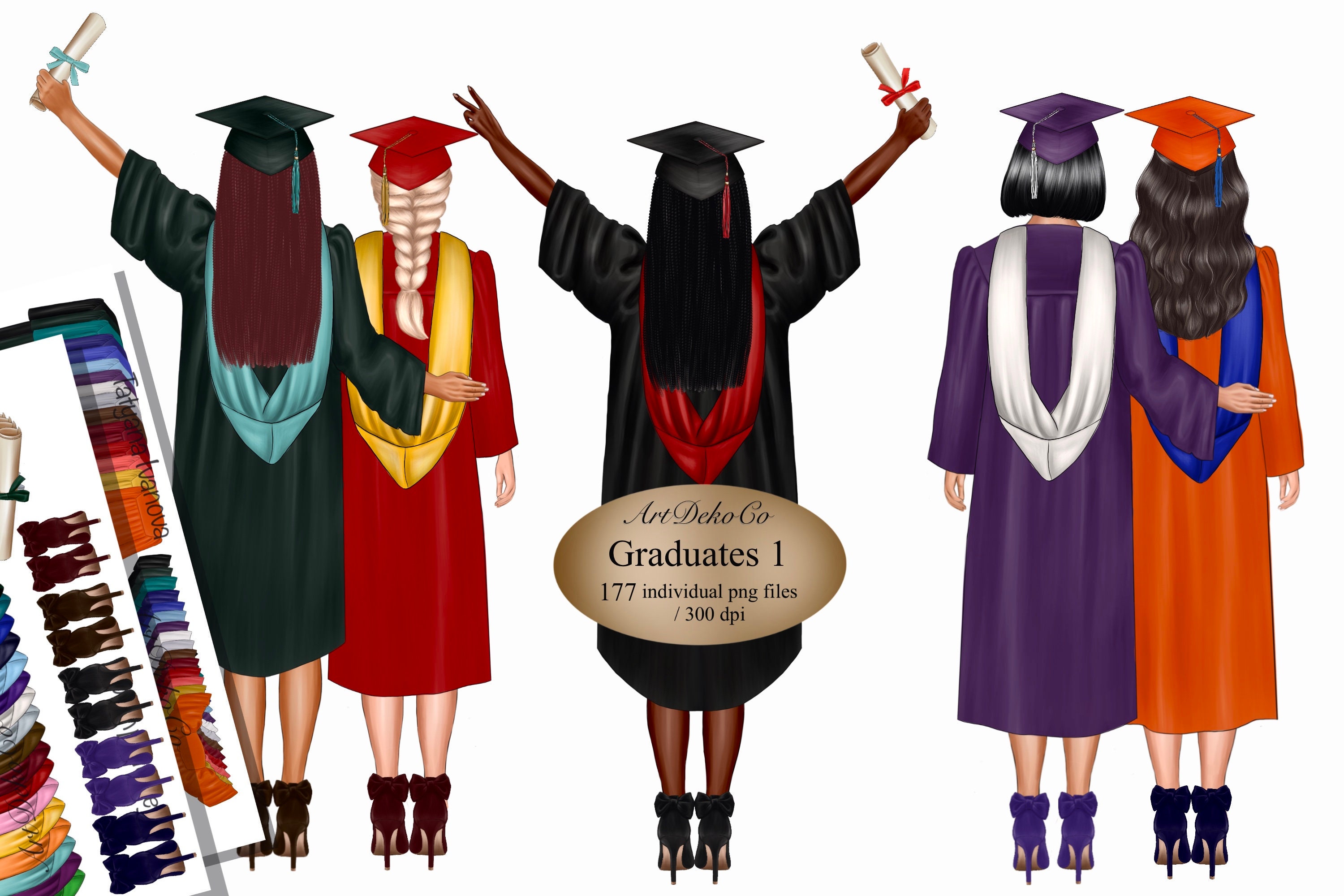 Graduation Girls Clip Art Custom Graduation School Clipart | Etsy