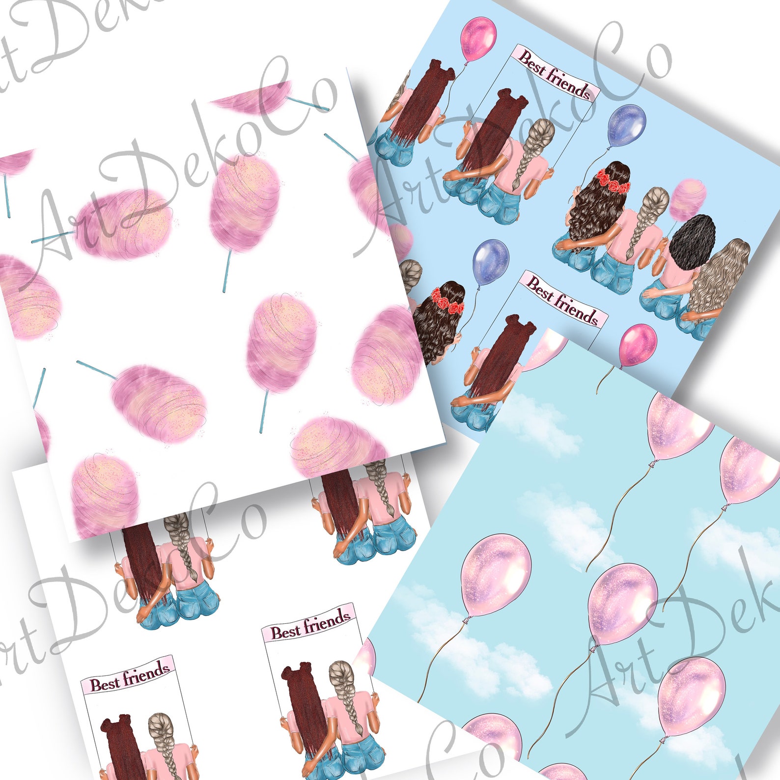 Digital paper Best Friends Templates for girls-planners | Etsy