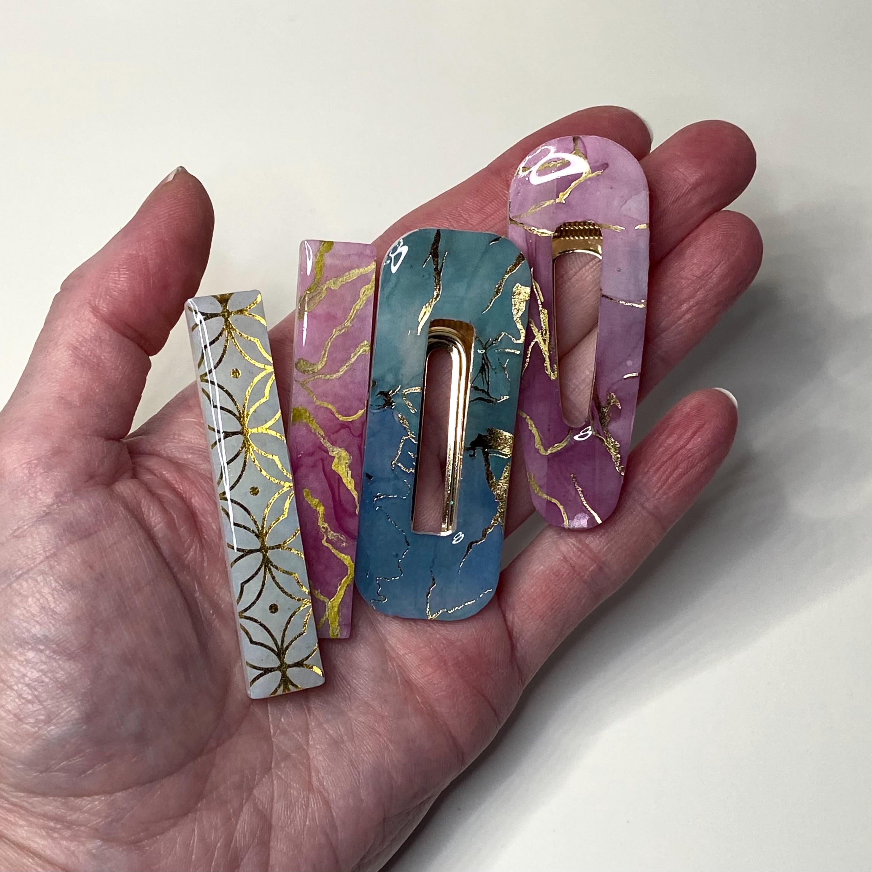 Resin Gold Foil Hair Clips- 4pk - Etsy