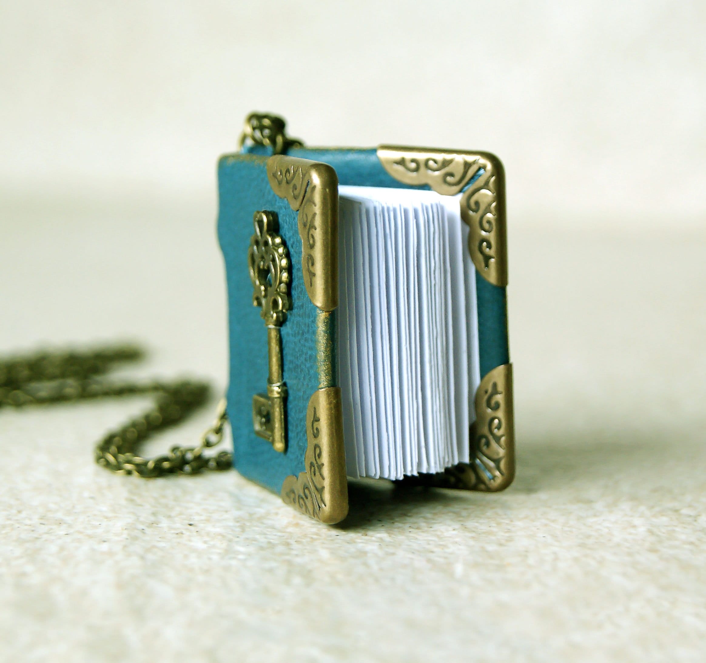 Handmade Leather Book Necklace: Miniature Journal Pendant With Key - Etsy