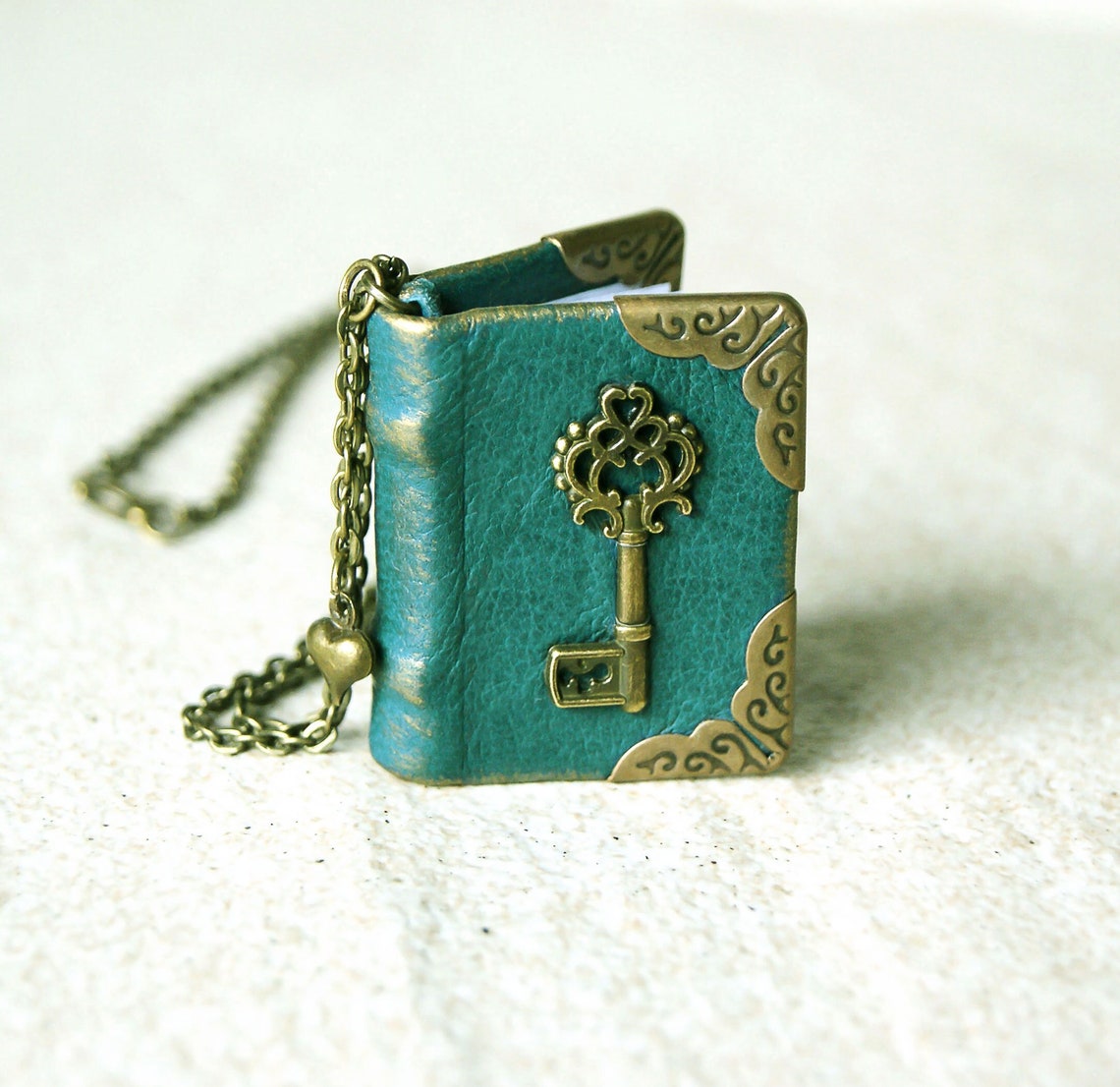 Handmade Leather Book Necklace: Miniature Journal Pendant With Key - Etsy