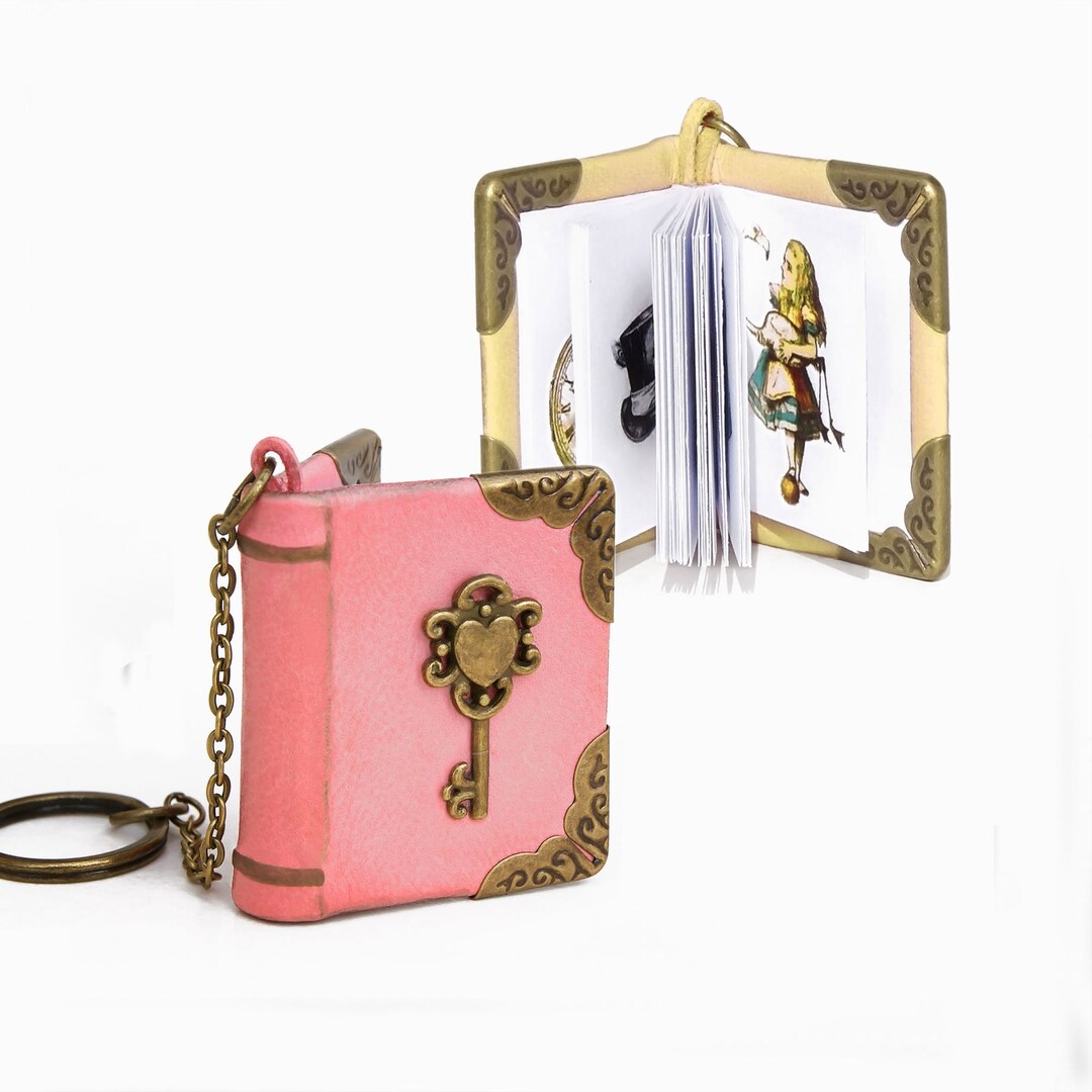 Alice in Wonderland Miniature Book, Mini Book Keychain, Tiny Leather ...