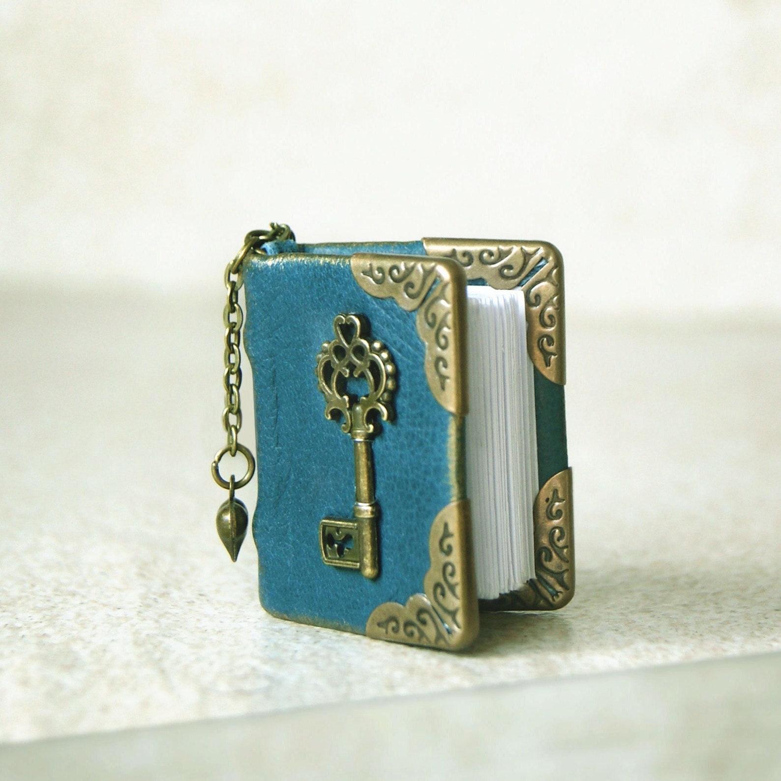 Handmade Leather Book Necklace: Miniature Journal Pendant With Key - Etsy