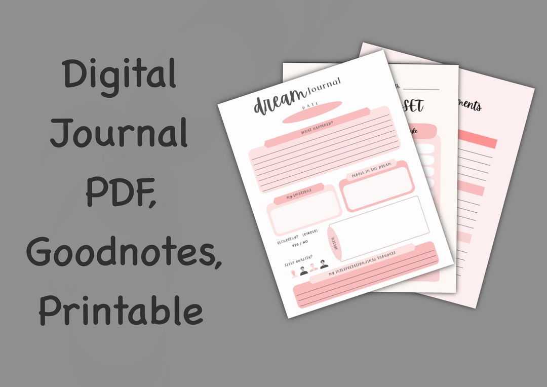 Peachy Pink and Black Minimalist Digital Journal Diary Planner ...