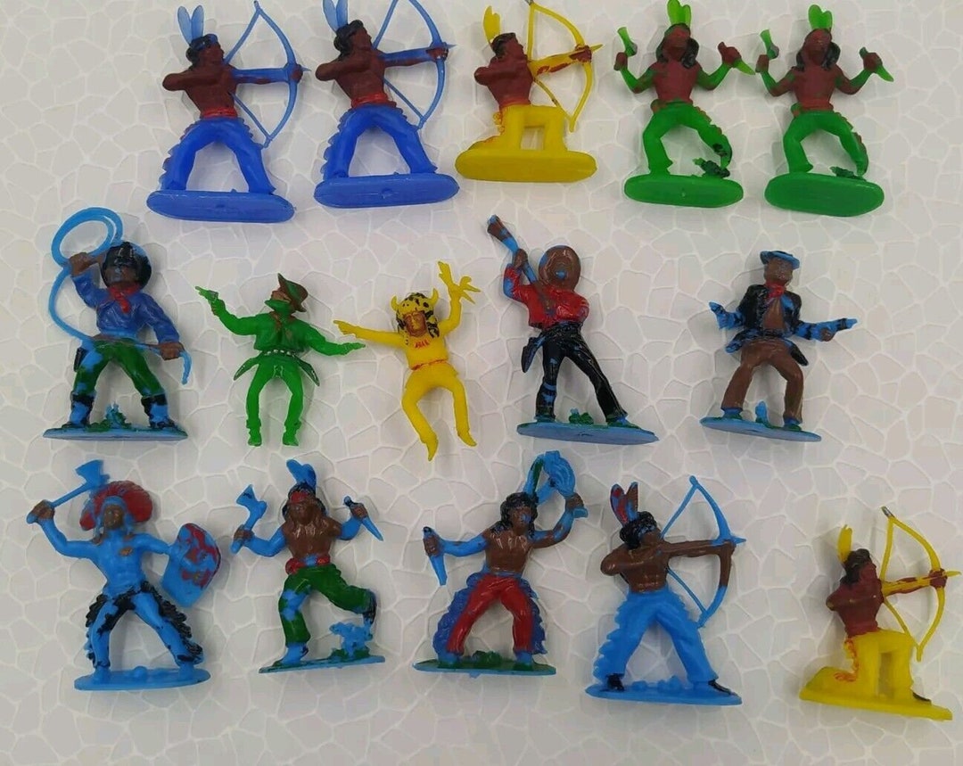 Vintage Cowboy Indians Plastic Toy Figures West Germany Red Yellow ...