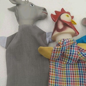 Hand Puppets Vinyl Rubber Heads Cloth Bodies Donkey Lion Mouse Rooster ...