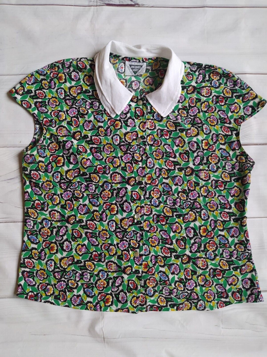 Vintage Jacques Vert Floral Top Blouse With White Collar Uk12 - Etsy