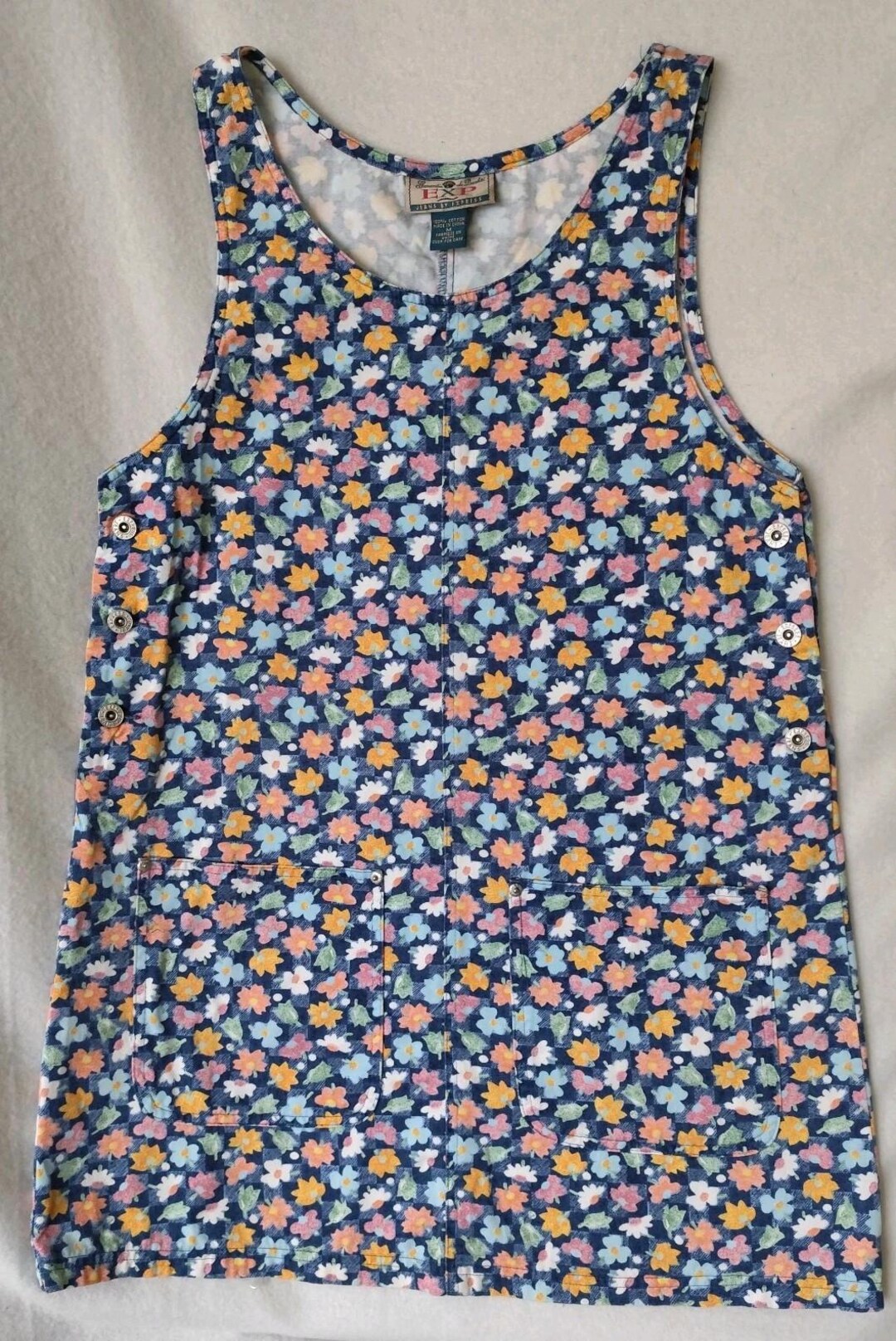 Vintage EXP Jeans by Express Floral 90s Jumper Denim Dress Size M ...