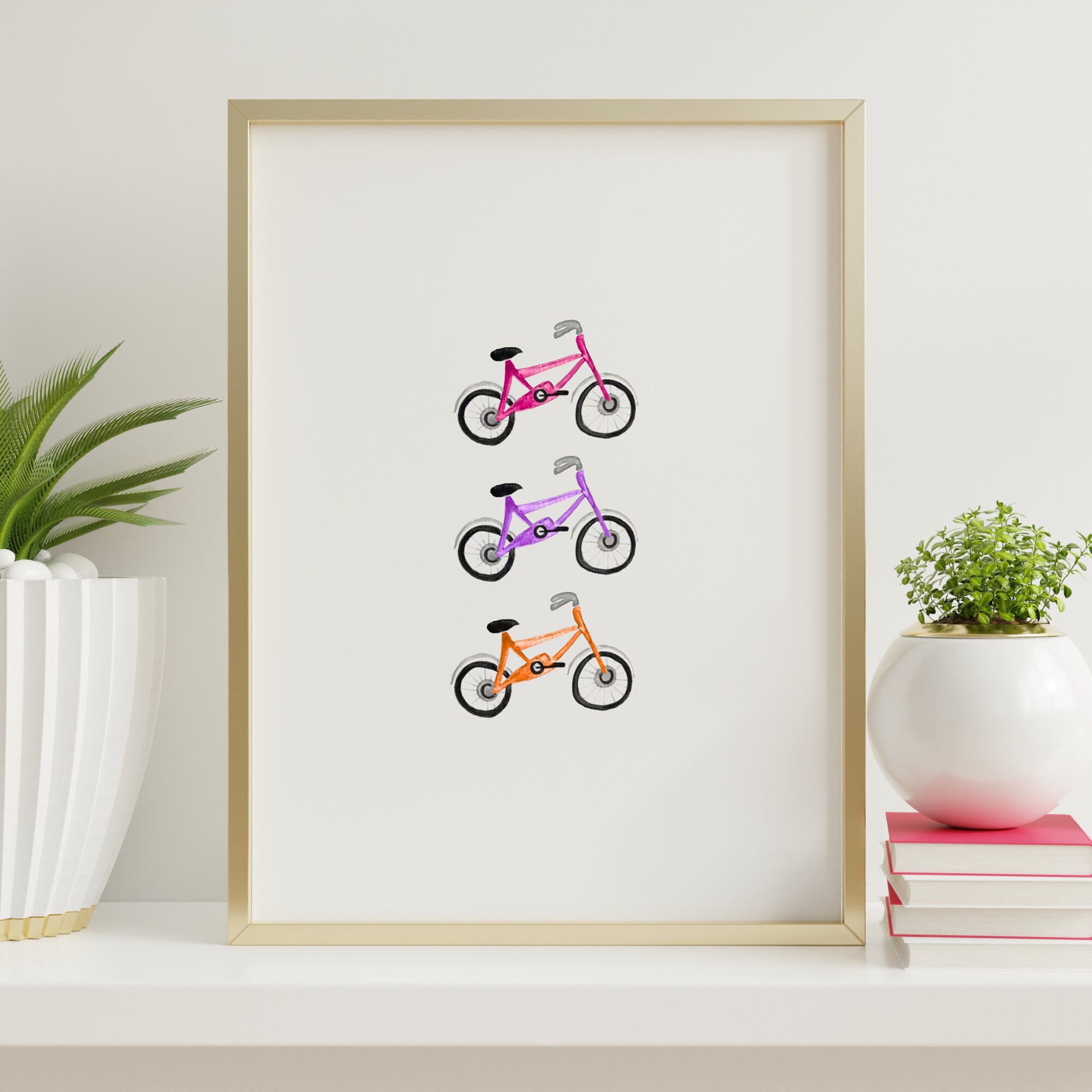 Watercolor Bikes Art Print | Classic Bike Print | Bicycle Wall Art ...