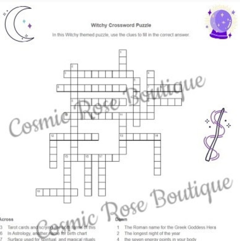 Witchy Crossword Puzzle Printable Digital Download Game - Etsy