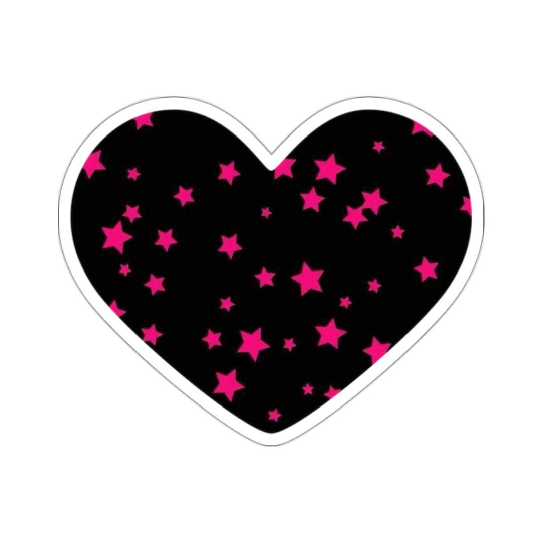 Pink and Black Stars Heart Sticker - Etsy